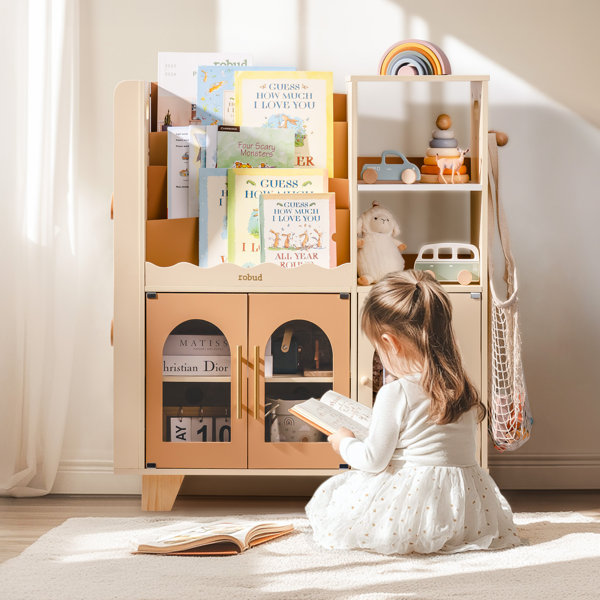 Latitude Run® 35''Hx31.2''W Kids Bookshelf and Toy Storage Organizer, Organizer Cabinet, Book ...